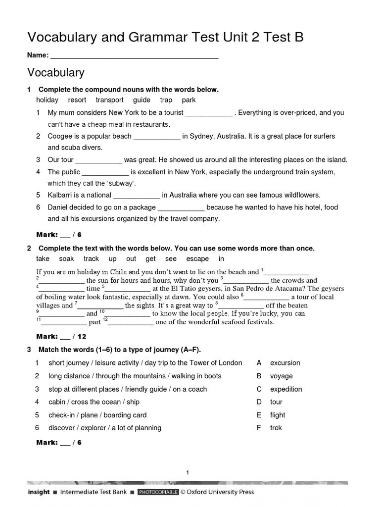 Unit 2 Vocabulary and Grammar Test B | PDF | Foreign Language Studies