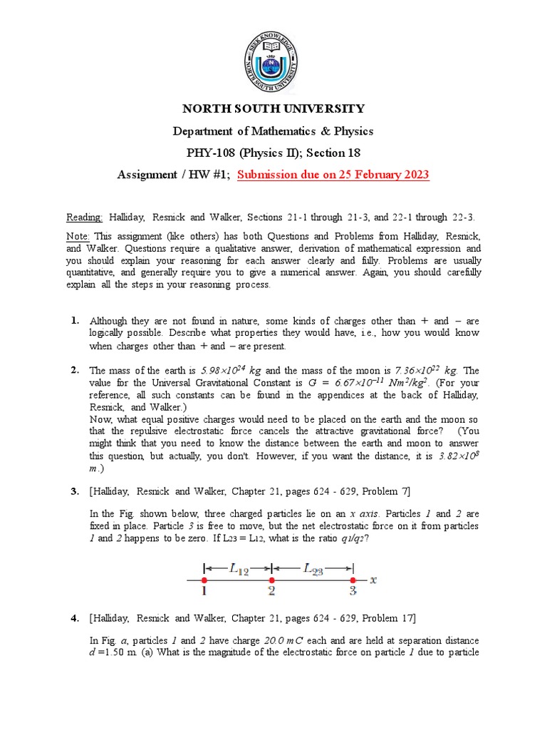 Assignment#1 PHY108 18 PDF | PDF | Electric Field | Electrostatics