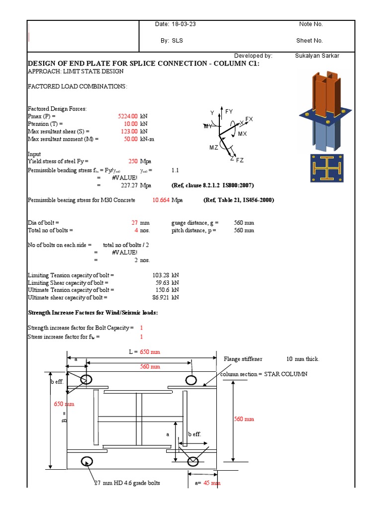End Plate Column Splice Connection by IS Code | PDF | Civil Engineering | Mechanical Engineering