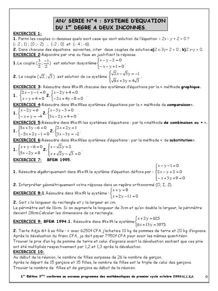TD1-Systeme-d'equation (Deux Inconnus) | PDF