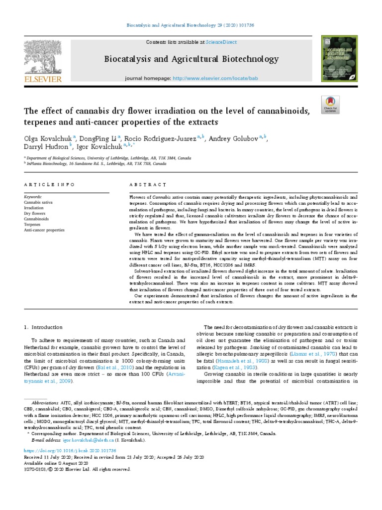 The Effect of Cannabis Dry Flower Irradiation On The Level of ...