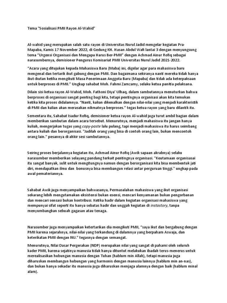 Sosialisasi PMII untuk Mahasiswa Baru | PDF | Karier & Perkembangan | Ilmu Sosial