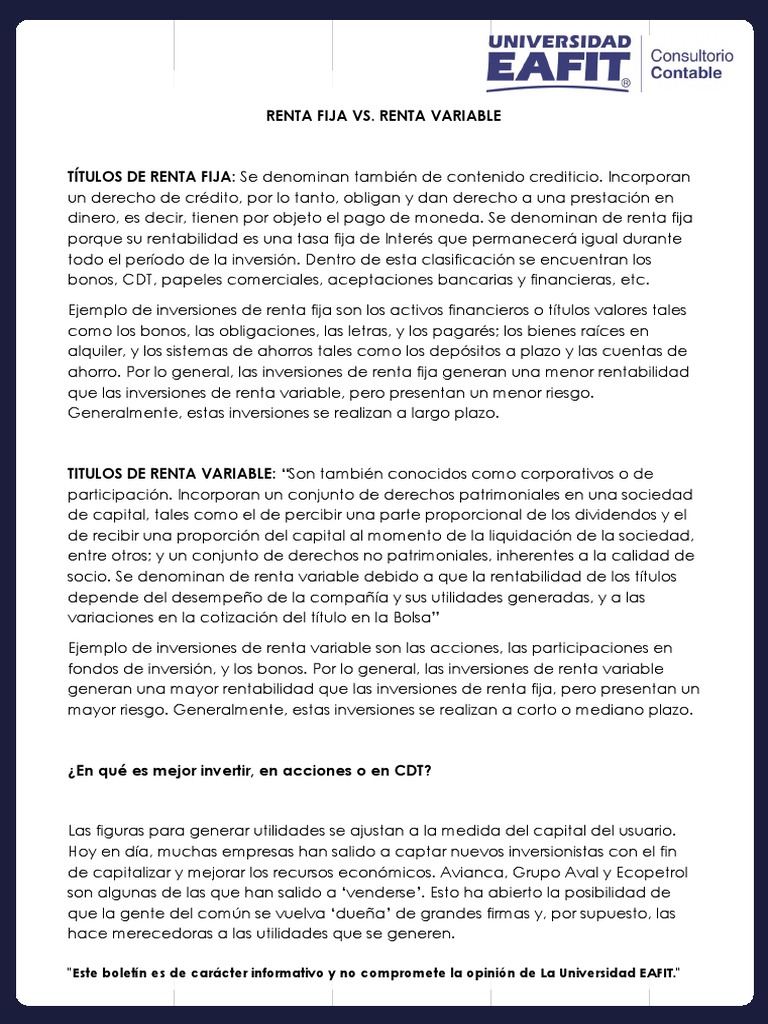 Renta Fija vs. Renta Variable: Claves Inversión | PDF | Renta Fija | Bancos