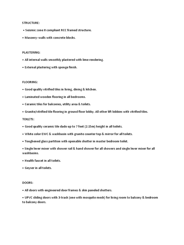 Adarsh Palm Retreat Mayberry Specifications PDF | PDF