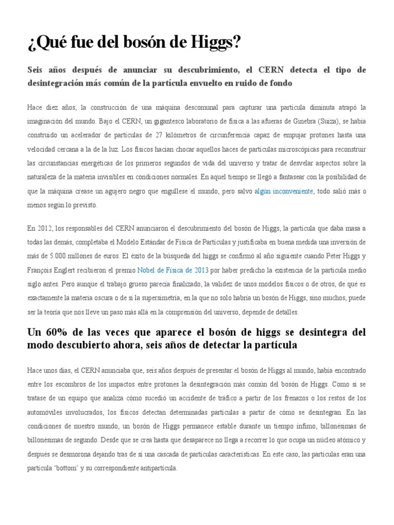 Qué Fue Del Bosón de Higgs | PDF | Bosón de Higgs | Modelo estandar Qué Fue Del Bosón de Higgs | PDF | Bosón de Higgs | Modelo estandar