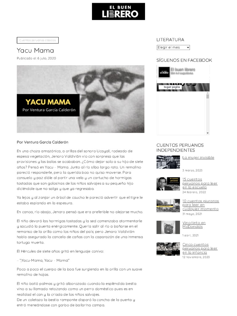 Yacu Mama - Un Cuento de Ventura García Calderón - El Buen Librero PDF | PDF