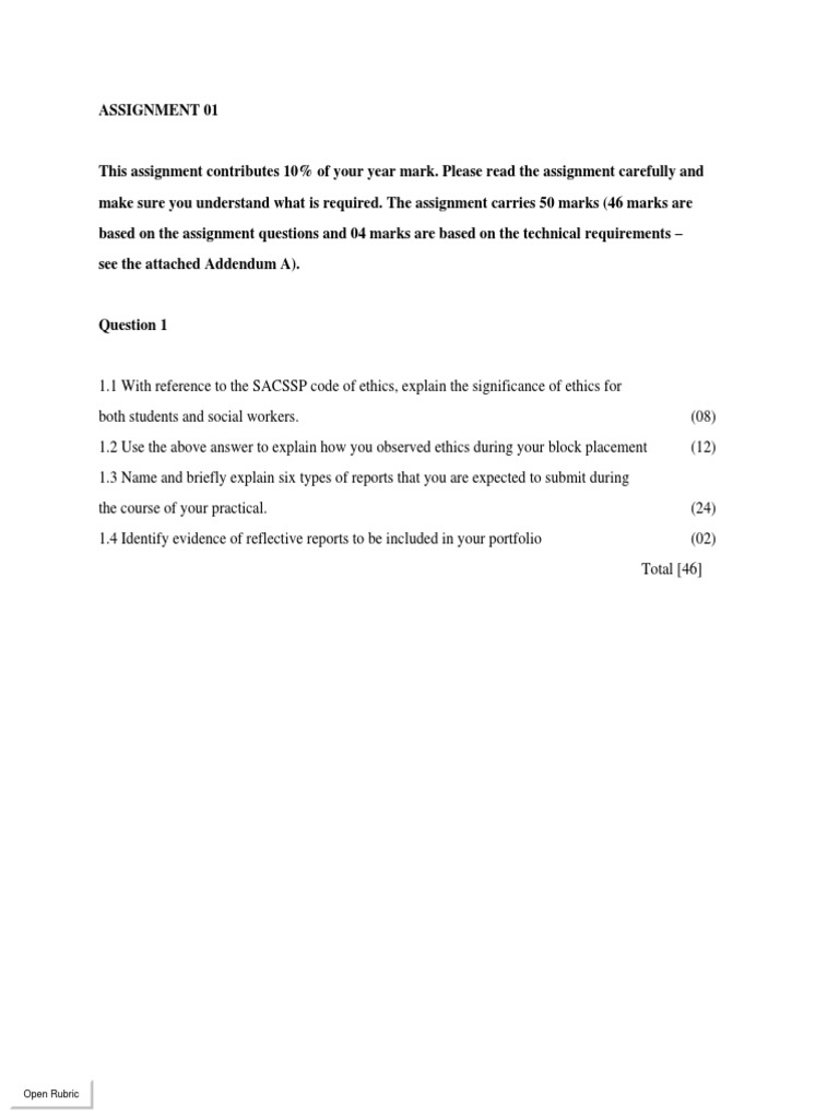 Assignment 01 BSW3705 | PDF
