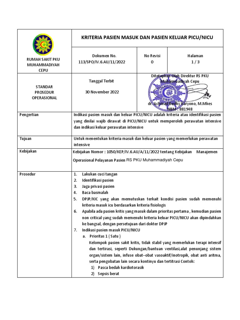 Spo Kriteria Picu Nicu PDF | PDF
