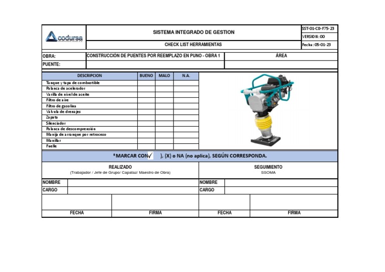 F75 Check List Compactador Tipo Canguro PDF | PDF