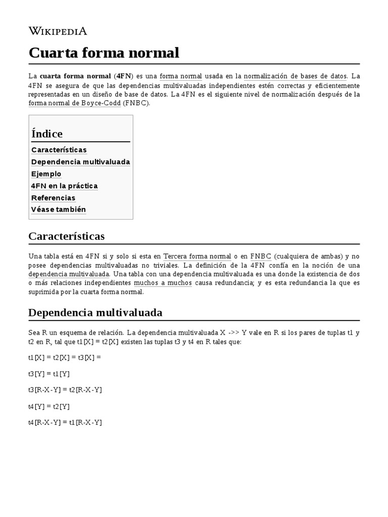 Cuarta Forma Normal | PDF | Gestión de datos | Bases de datos