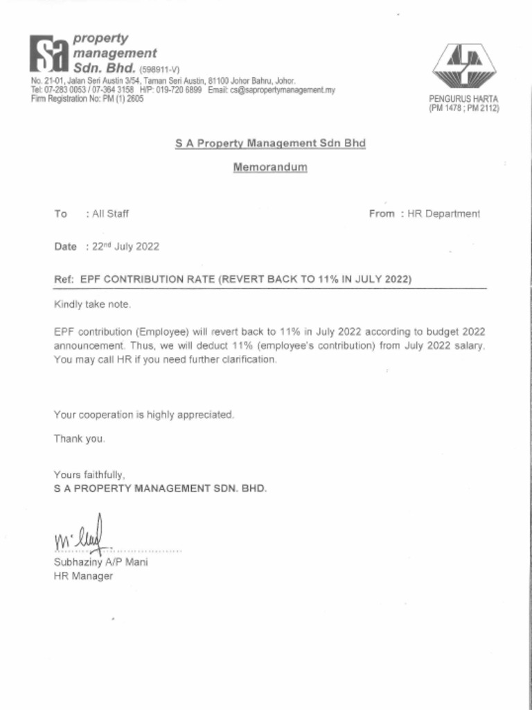 Memo - Epf Contribution Rate | PDF
