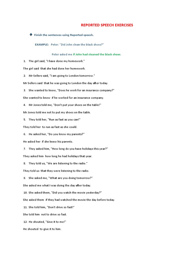 Reported Speech Exercises | PDF