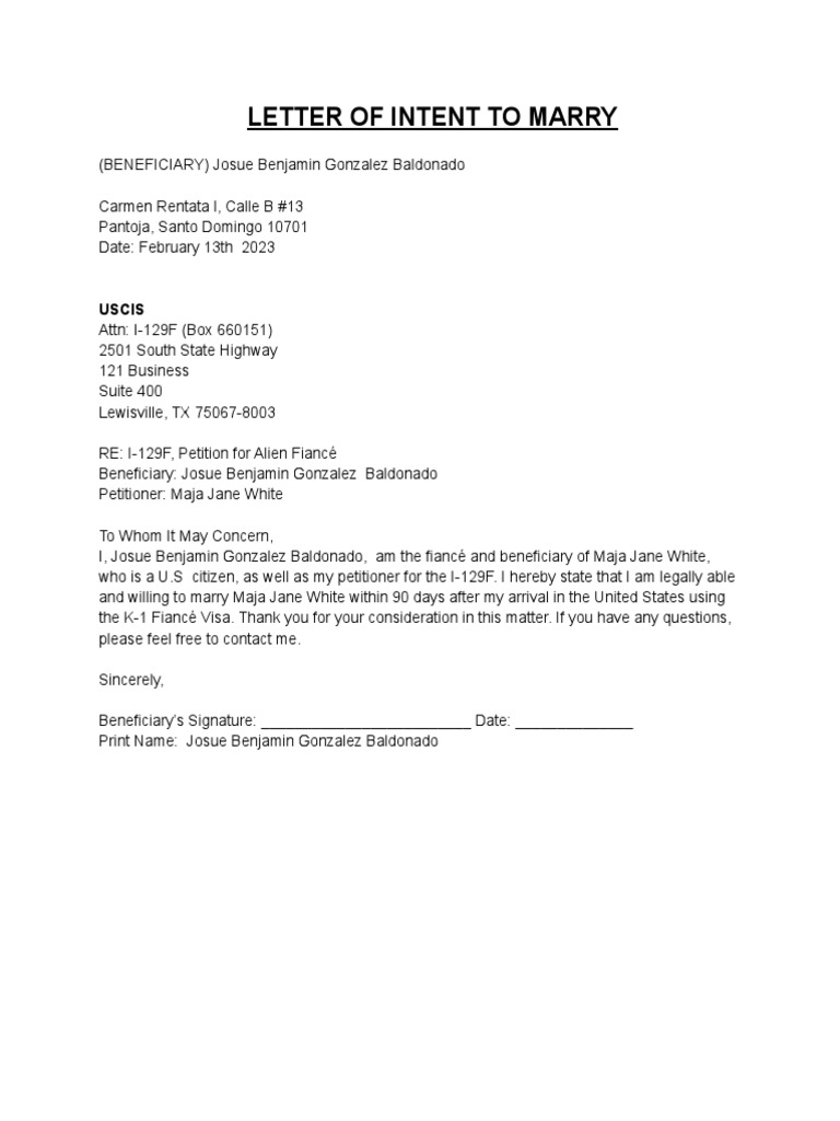 Letter of Intent To Marry!! | PDF