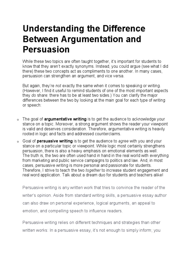 Argumentation vs. Persuasion Guide | PDF | Persuasion | Rhetoric