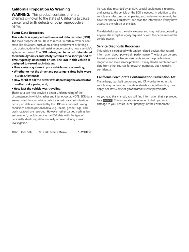 2017 Honda Fit Owner's Manual Summary | PDF | Airbag | Vehicles