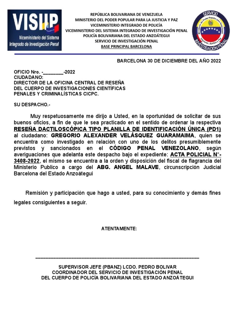 Oficio De Remision Reseña Pdf Fiscal Policía