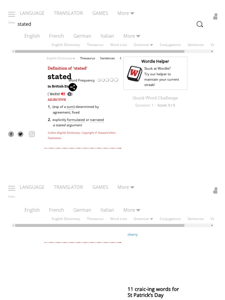Stated Definition and Meaning - Collins English Dictionary | PDF ...