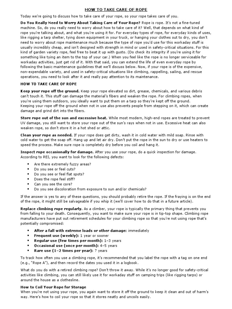 How To Take Care of Rope | PDF | Rope | Manufactured Goods