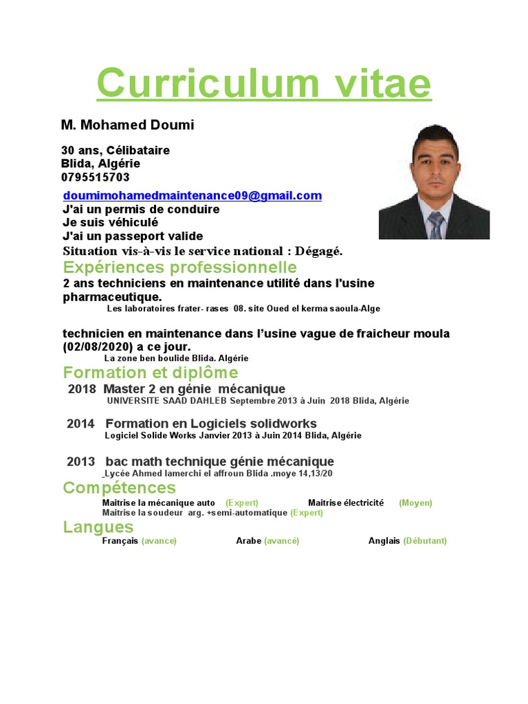 Curriculum Vitae: Expériences Professionnelle | PDF
