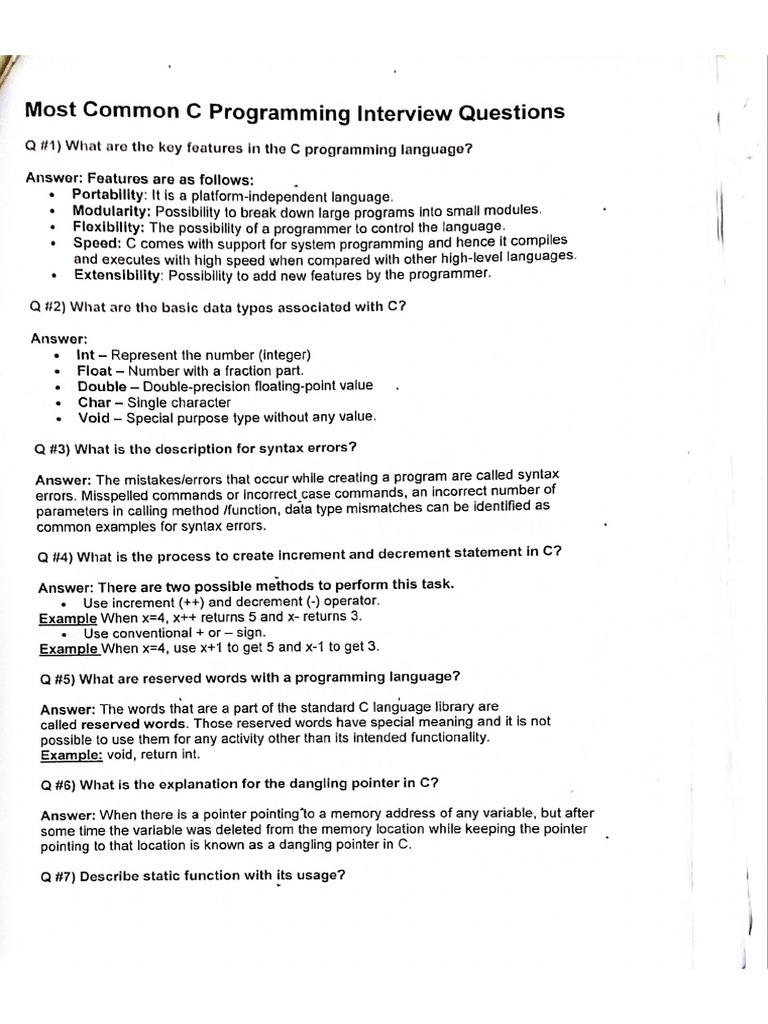 Sample of C Question & Answer | PDF