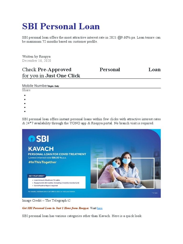 SBI Personal Loan Info Interst Rate | PDF | Loans | Interest