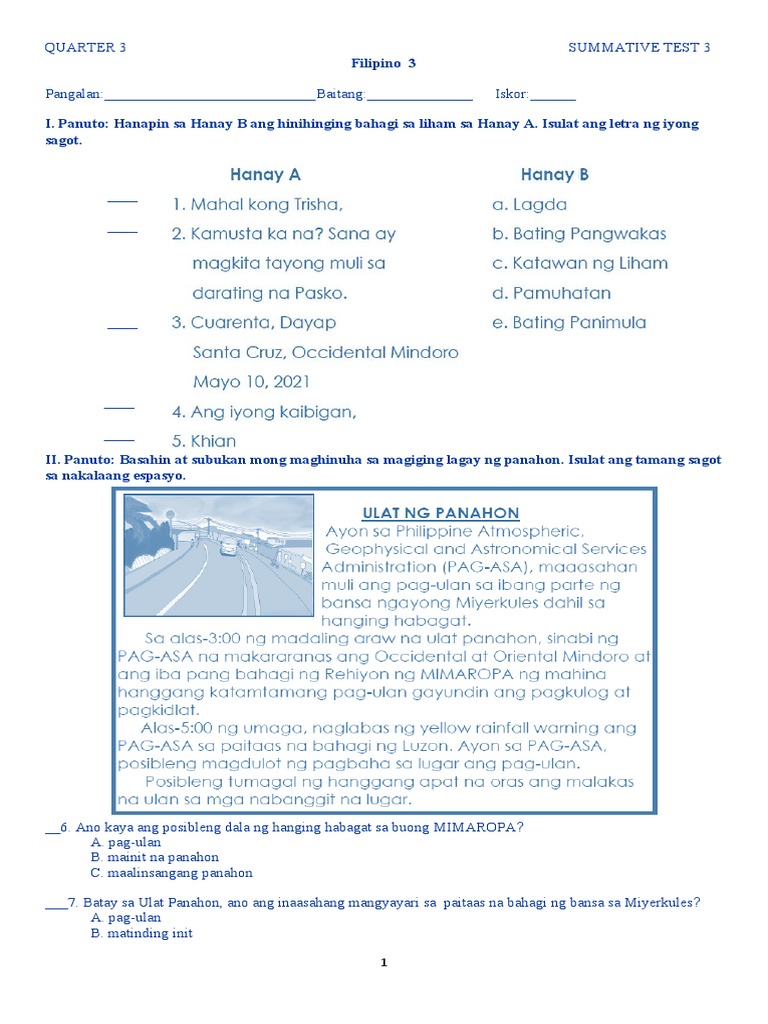 Filipino3 Summative3 Q 3 | PDF