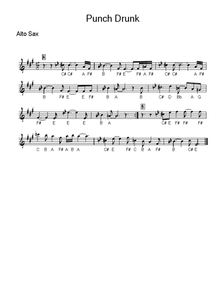 Punch Drunk: Alto Sax | PDF | Musical Instruments | Saxophone