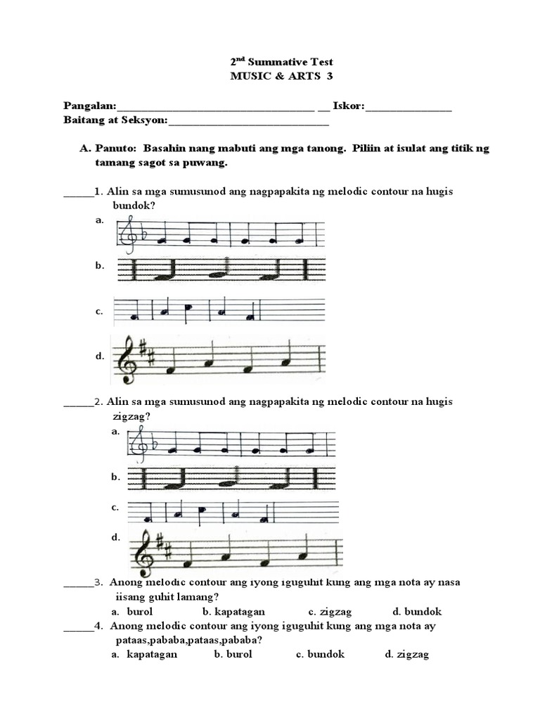 MUSIC ARTS q2 Summative Test 2 | PDF