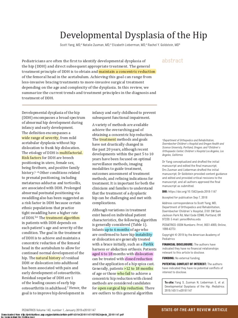 Developmental Dysplasia of The Hip. Article | PDF | Hip | Clinical Medicine