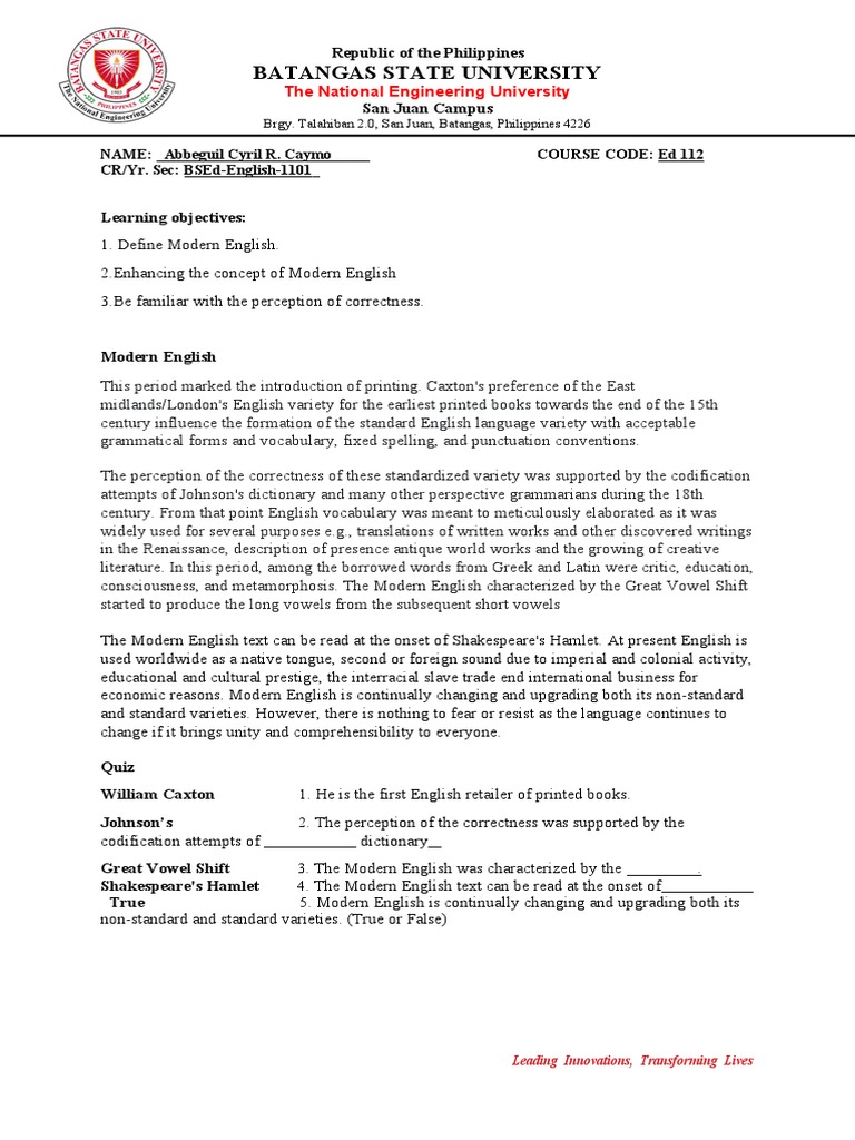 Modern English | PDF | English Language | Linguistics