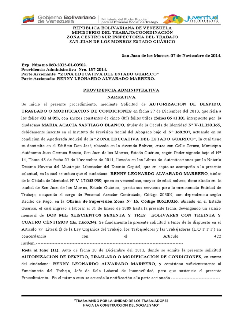 Exp 060-2013-01-00582 Zona Educativa Del Edo. Guarico | PDF | Demanda ...