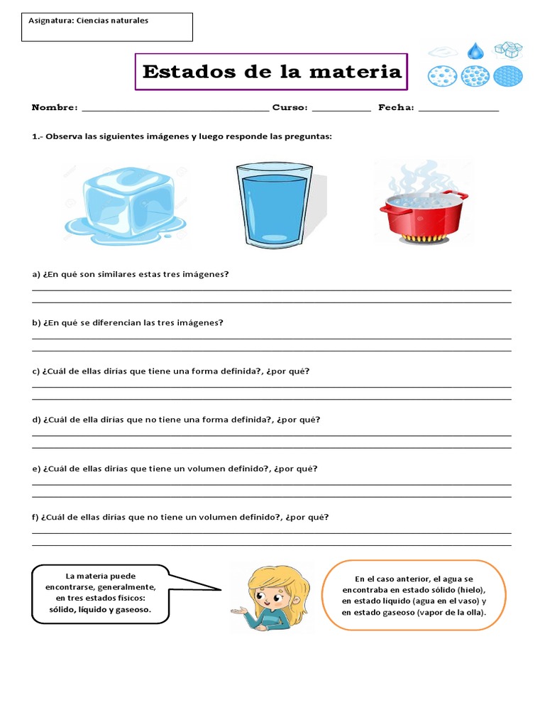 Guía Estados de La Materia 4° Basico | PDF | Importar | Gases