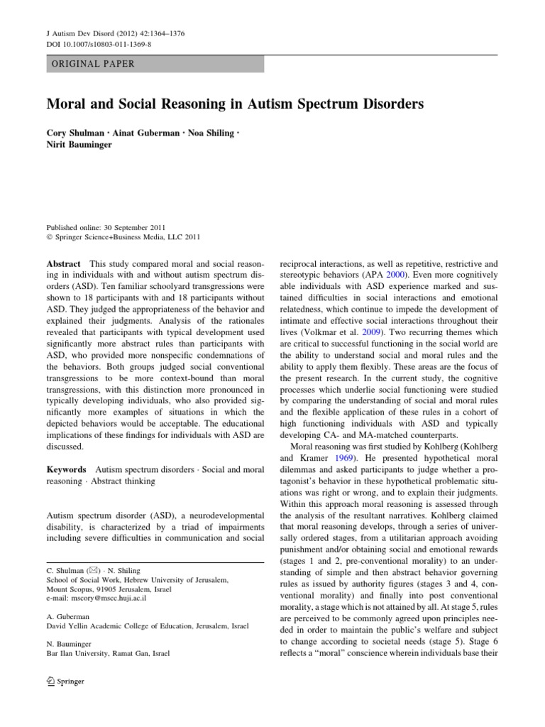 Number 15 - Moral Reasoning | PDF | Autism Spectrum | Psychology