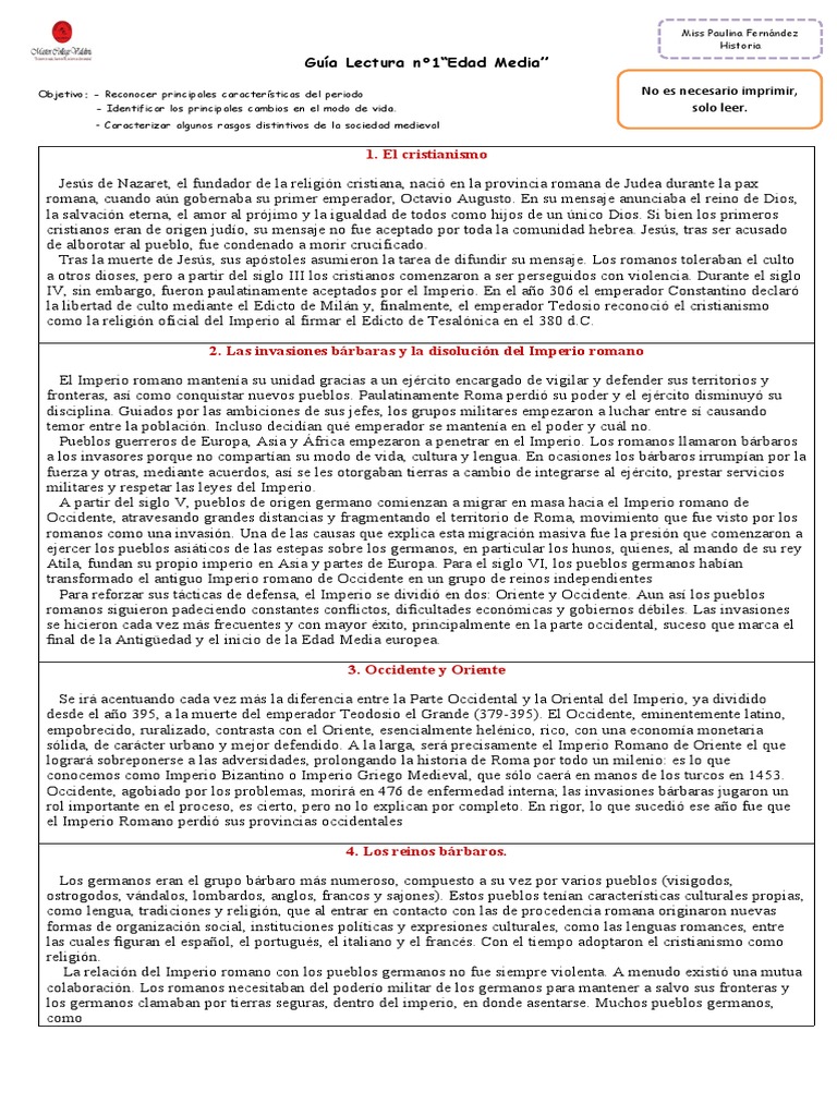 Guía Edad Media Lecturas1 | PDF | imperio Bizantino | Feudalismo