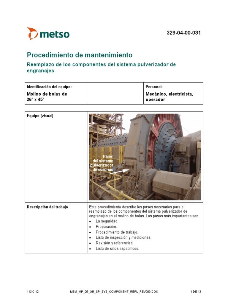 MBM MP 05 GR SP Sys Component Repl Rev003 | PDF | Engranaje | Bomba