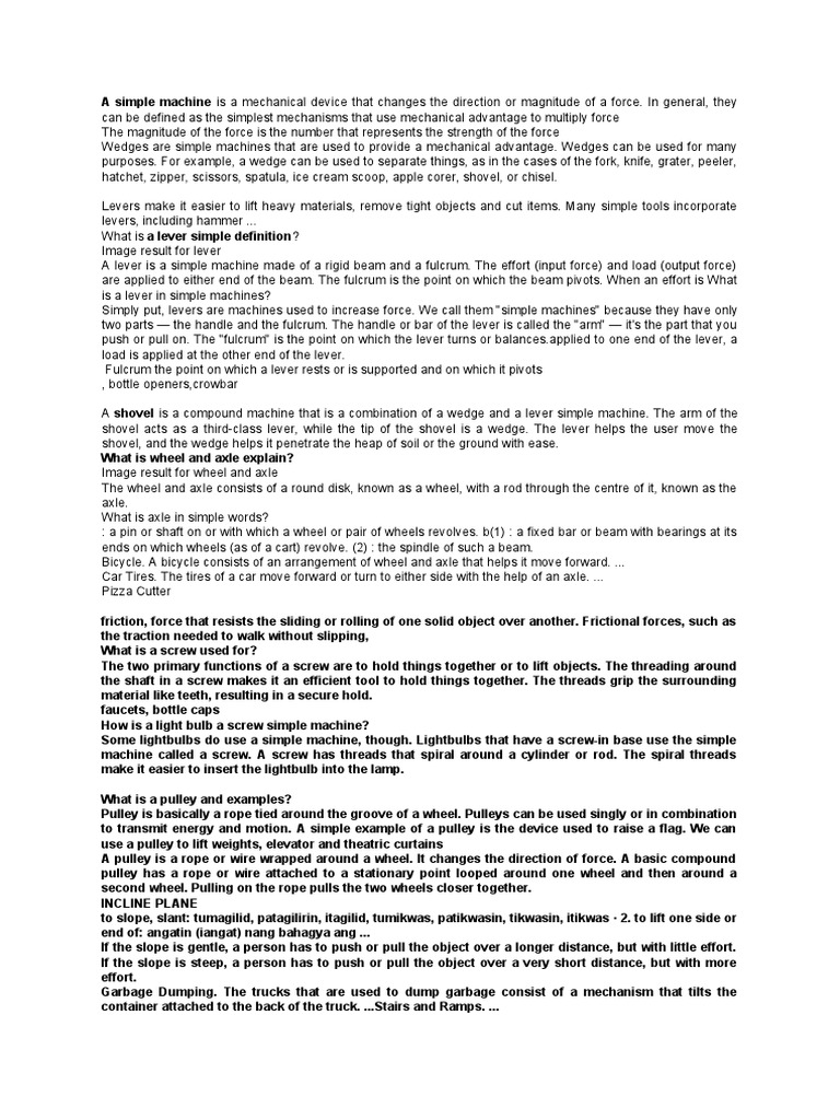 A Simple Machine Is A Mechanical Device That Changes The Direction or ...