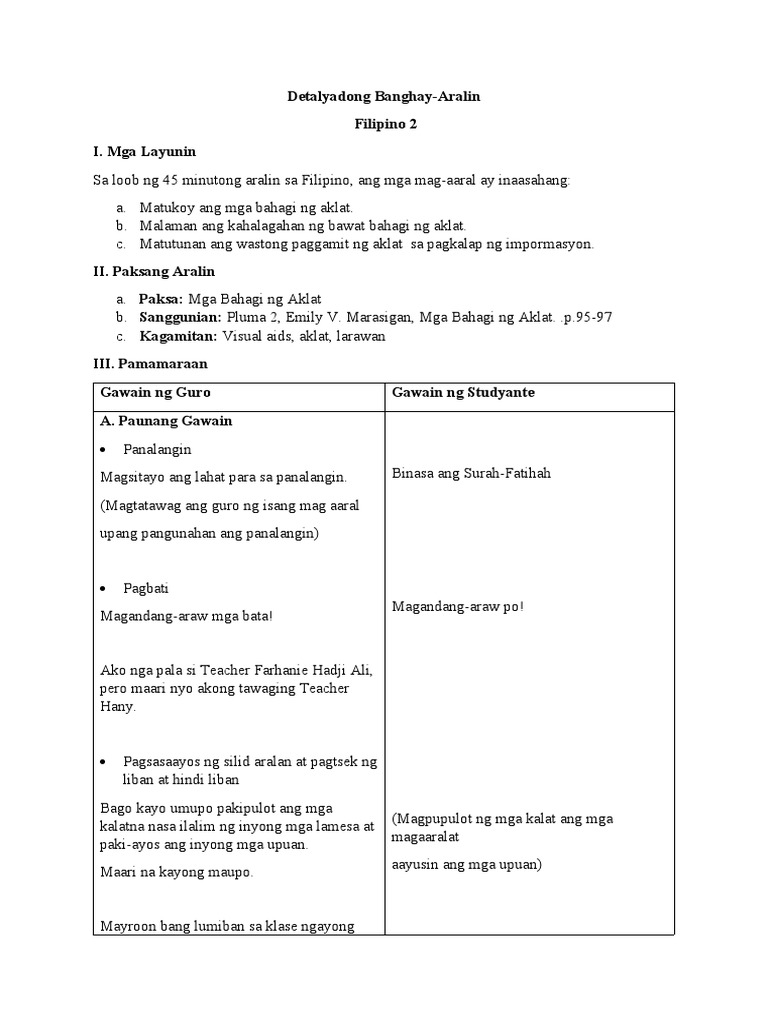 Detalyadong Banghay Aklat | PDF