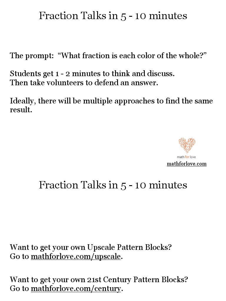 Fraction Talks With Upscale and 21st Century Pattern Blocks | PDF