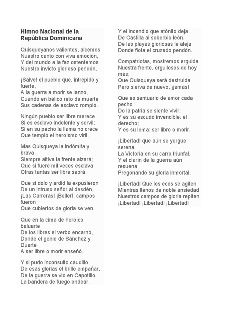 Himno Nacional de La República Dominicana | PDF