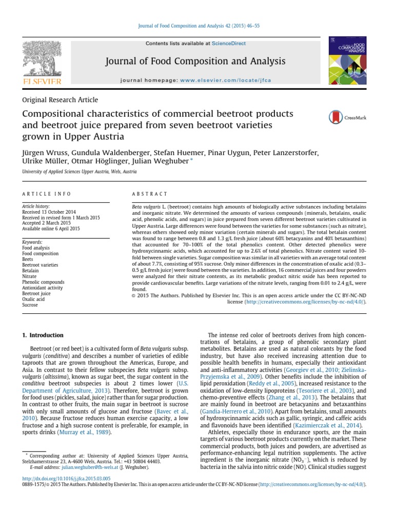 Compositional Characteristics of Commercial Beetroot Products | PDF | Detection Limit | Beetroot