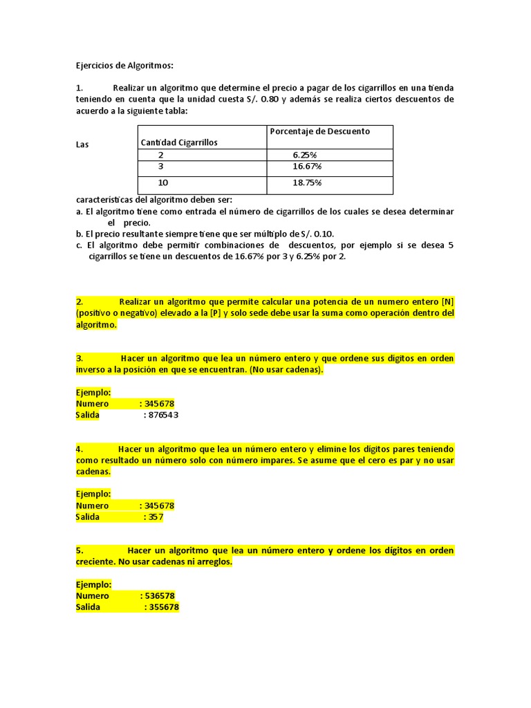 Ejercicios de Algoritmos | PDF Ejercicios de Algoritmos | PDF