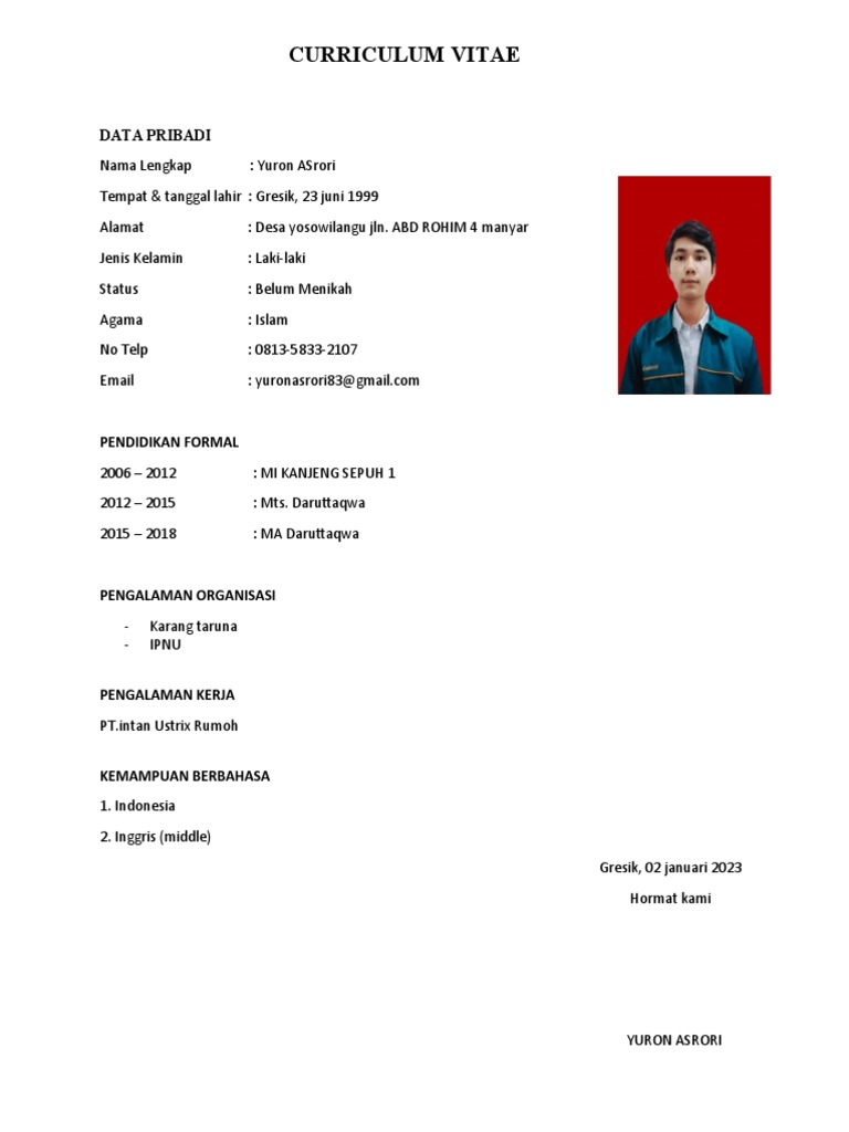 CV Yuron Asrori: Profil & Pengalaman | PDF