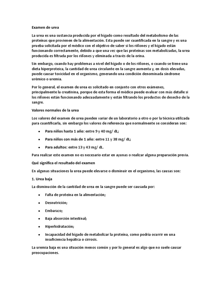 Examen de Urea | PDF | Riñón | Orina