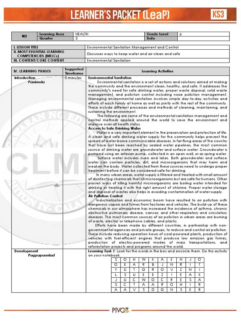 LeaP HEALTH6 Q3 MELC12 W2 | PDF | Water | Sanitation