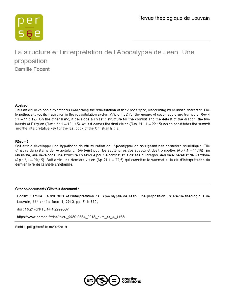 Structure de l'Apocalypse de Jean | PDF | Millénarisme | Livre de la ...