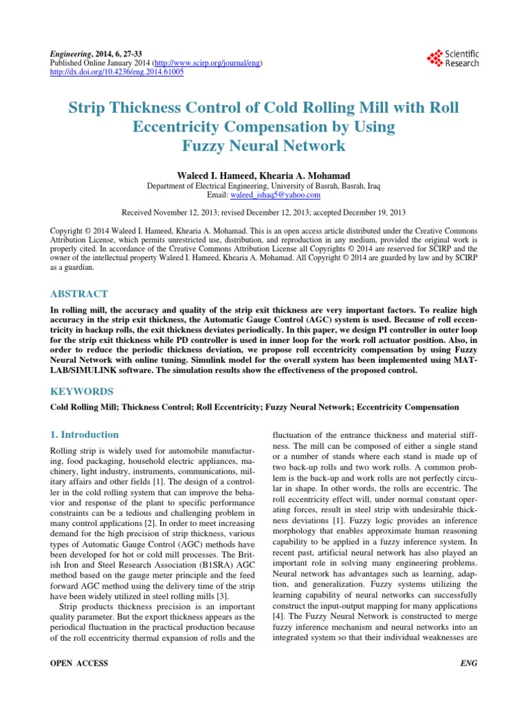 Strip Thickness Control of Cold Rolling Mill | PDF | Rolling (Metalworking) | Deformation ...
