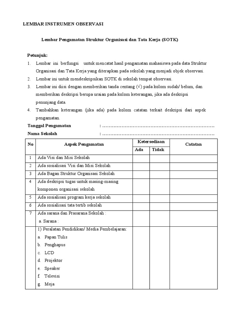 Lembar Instrumen Observasi-1 | PDF