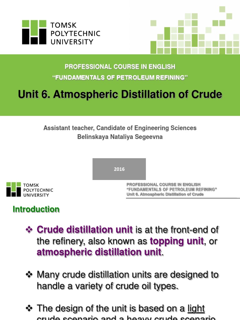 Atmospheric Distillation of Crude Oil | PDF | Oil Refinery | Distillation