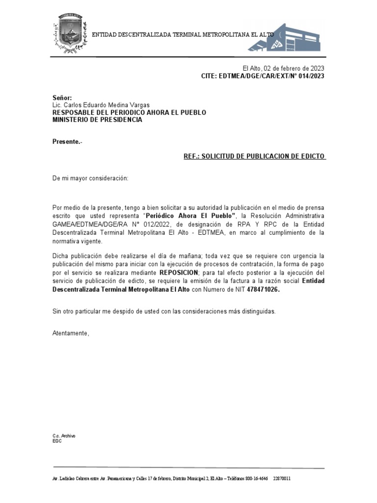 SOLICITUD DE PUBLICACION DE EDICTO | PDF