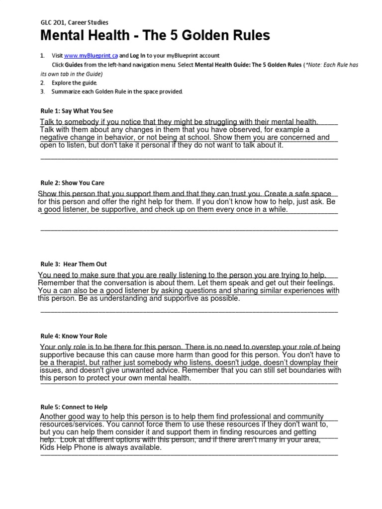 (Template) Mental - Health - 5 - Golden - Rules | PDF | Psychology ...